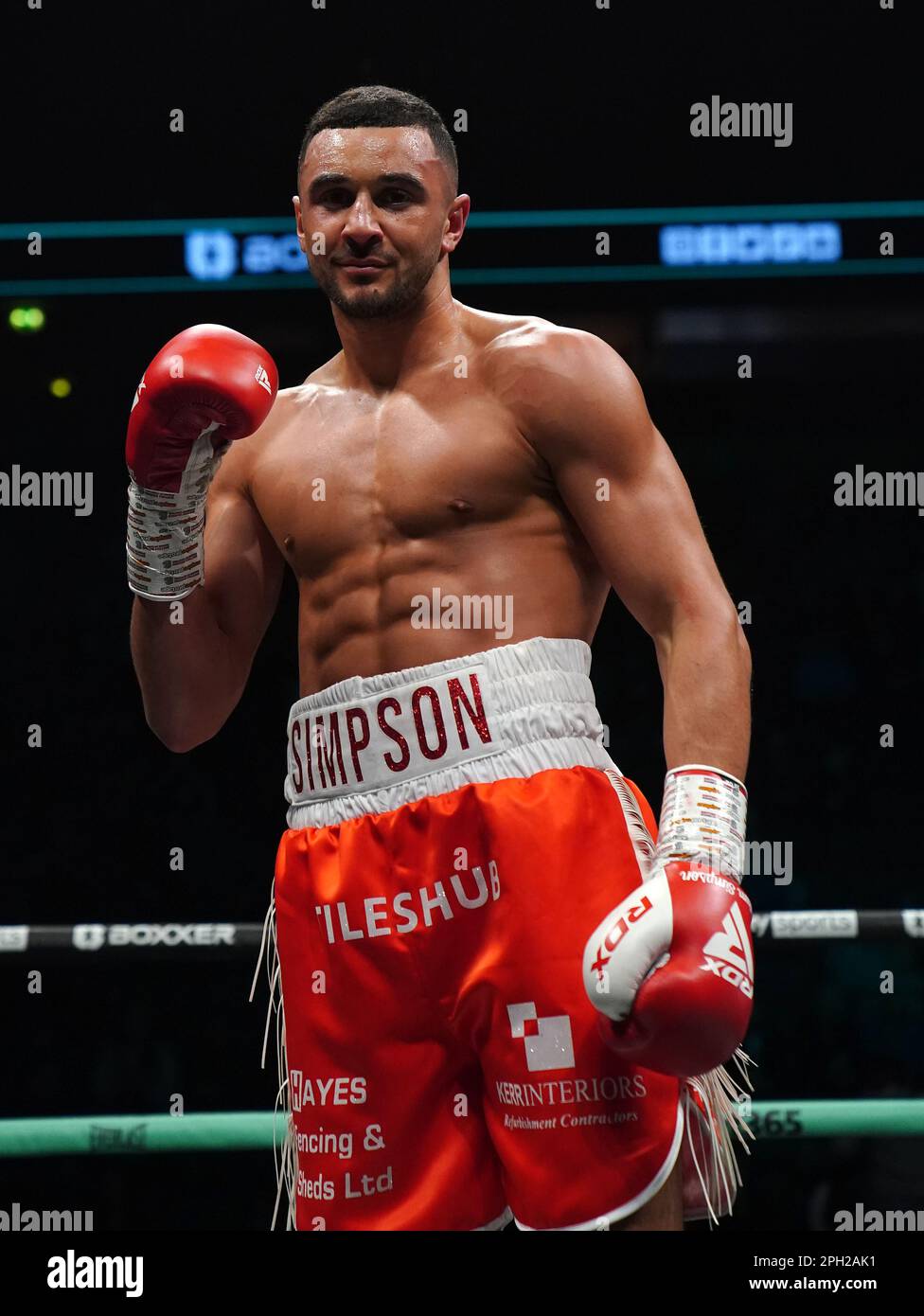 Callum Simpson celebrates victory in the super middleweight bout at the ...