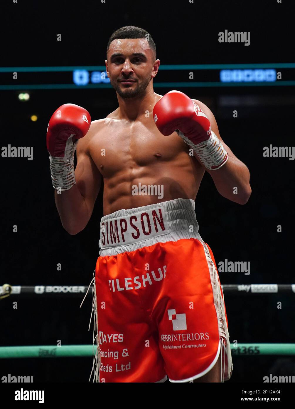 Callum Simpson celebrates victory in the super middleweight bout at the ...