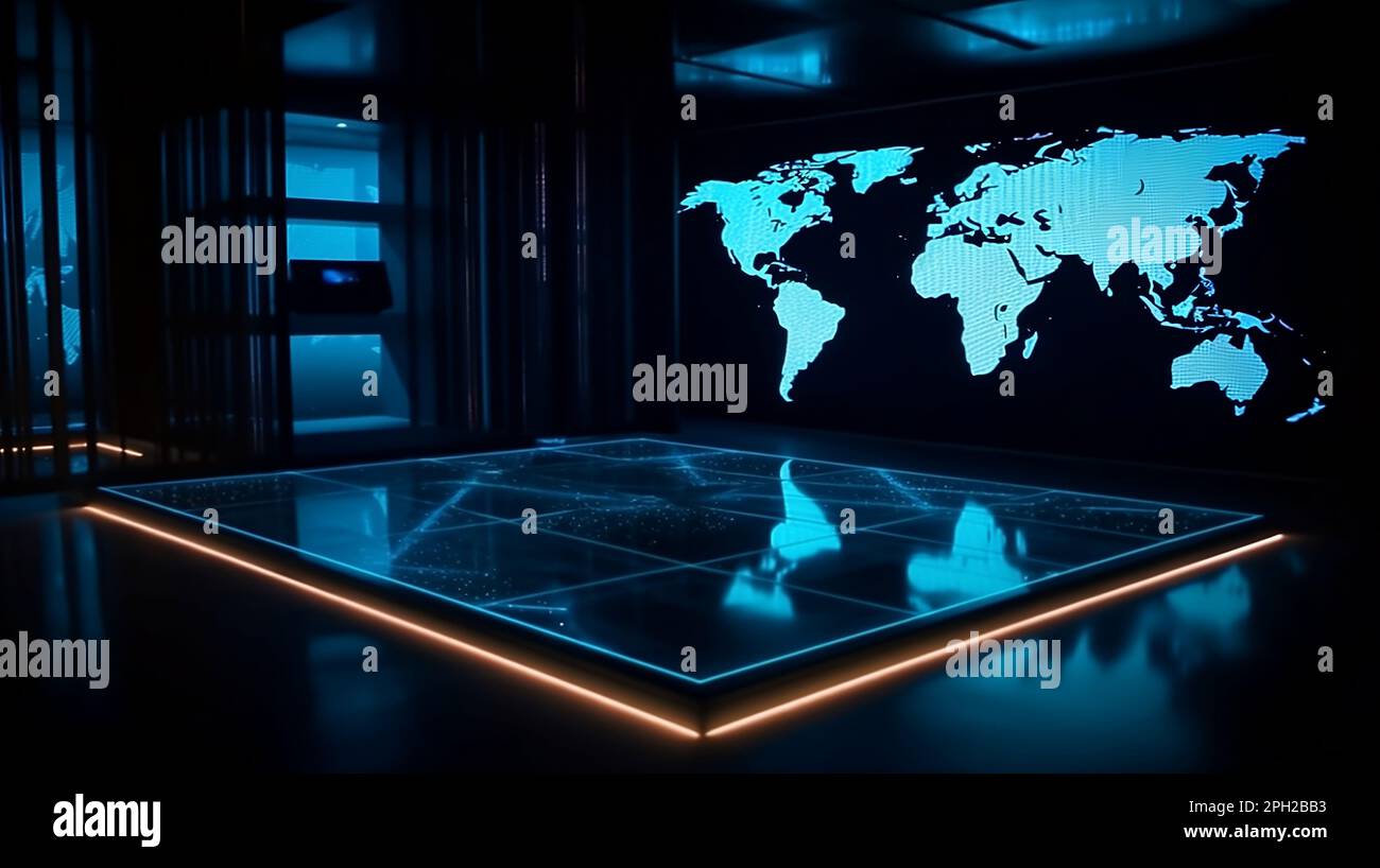 World map connected to the crypto network. Global map with 3D light ...