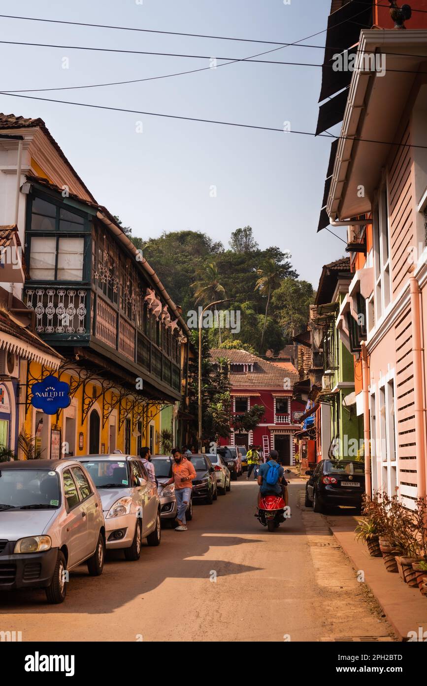 Panaji, Goa, India, January 7 2023: Vintage Buildings and colourful ...