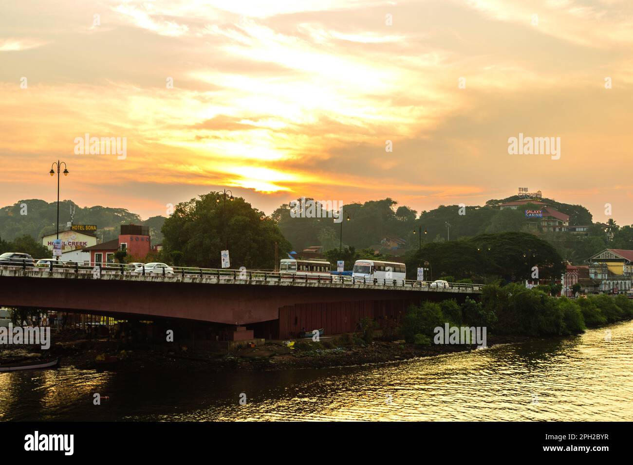 Panaji Goa India Oct 22 2022: Sunset time cruise View of the Atal Setu ...