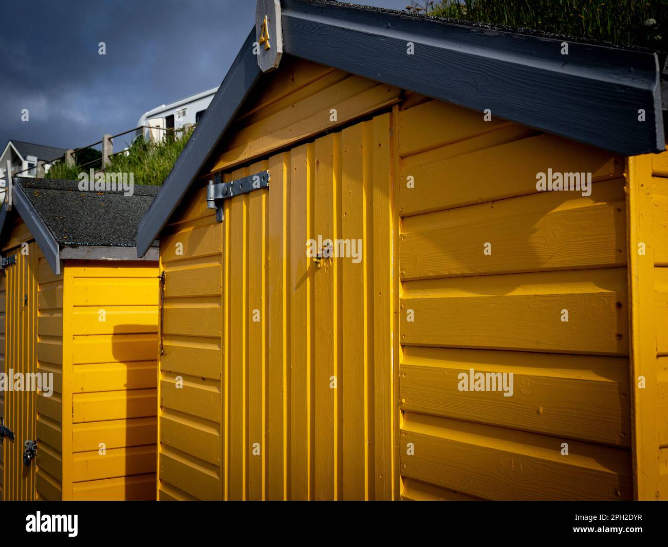 Yellow Beach Hut, Castle Beach, Falmouth, Cornwall, England, UK, GB ...