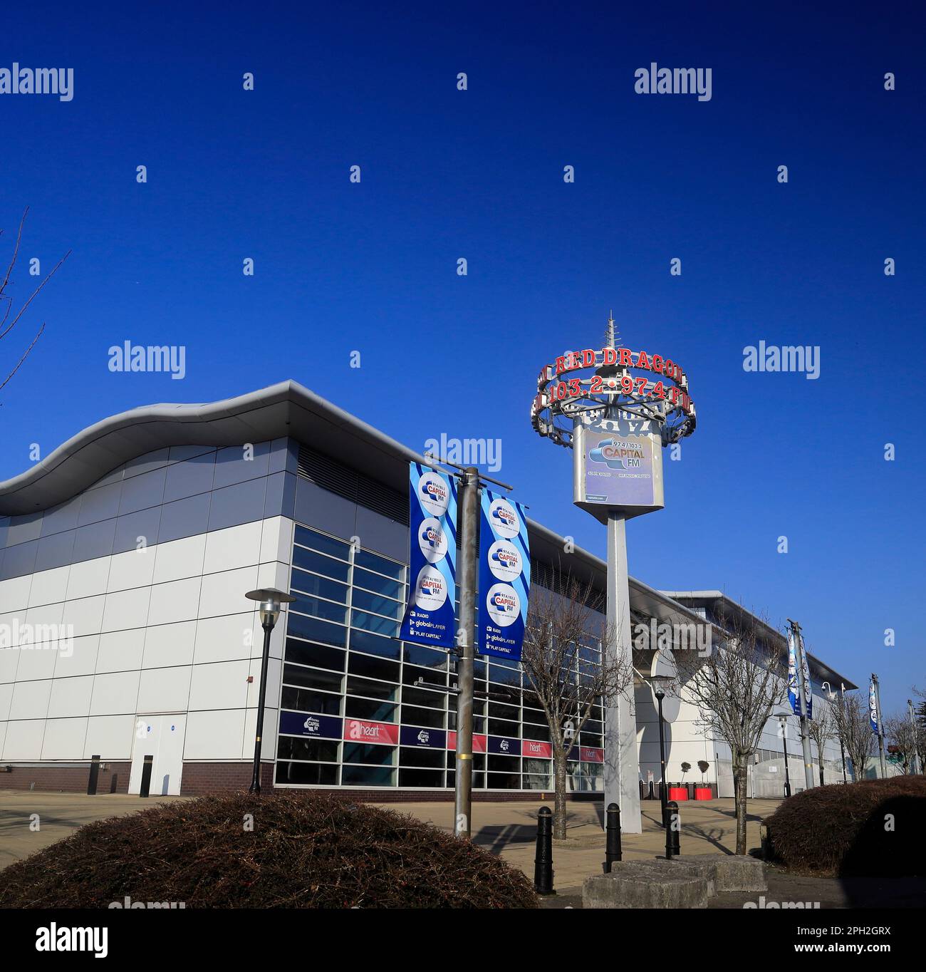 Cardiff Bay-Red Dragon Radio building, exterior. Taken March 2023 Stock ...
