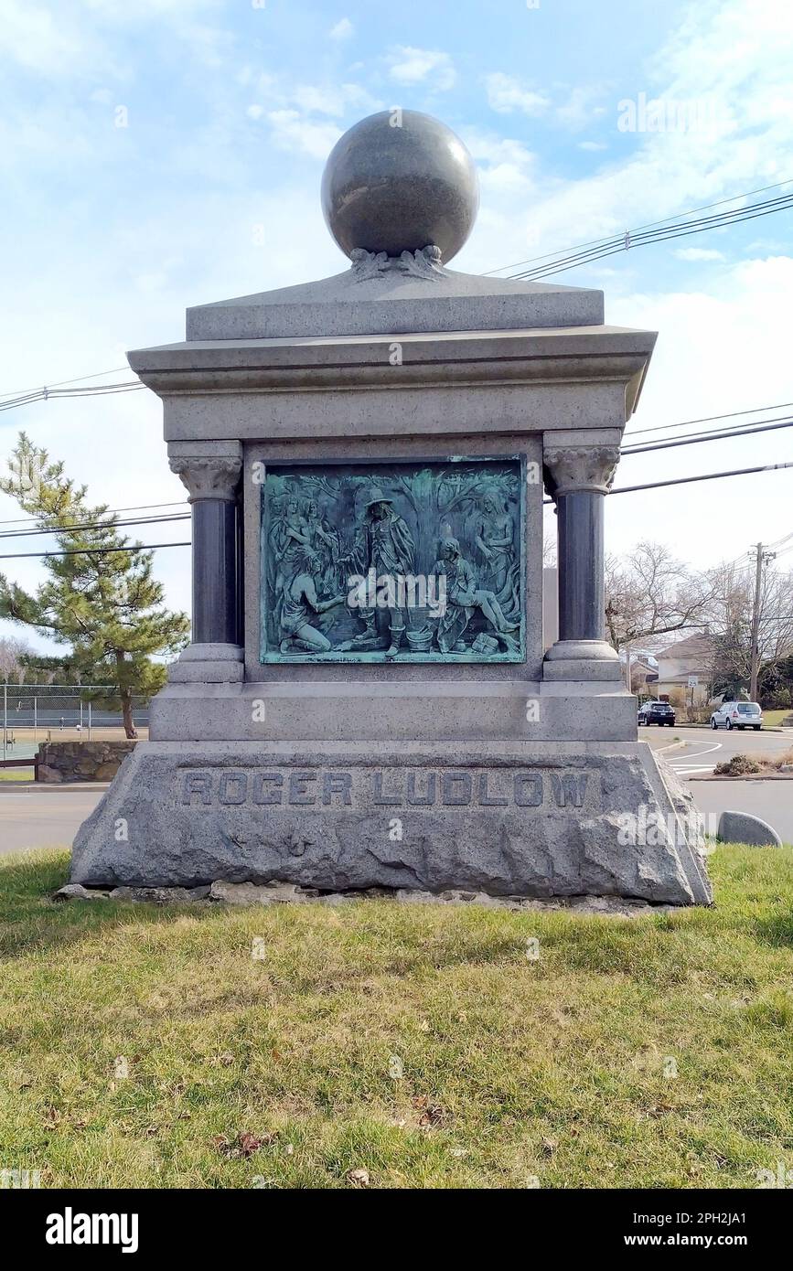 Roger Ludlow Monument, dedicated in 1895, Ludlow was the founder of the first European ...