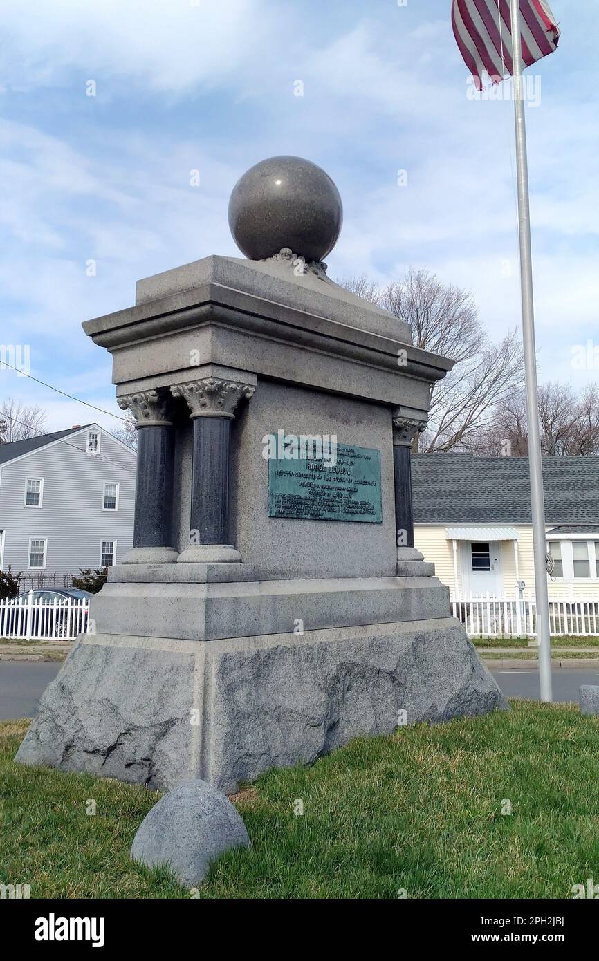 Roger Ludlow Monument, dedicated in 1895, Ludlow was the founder of the first European ...