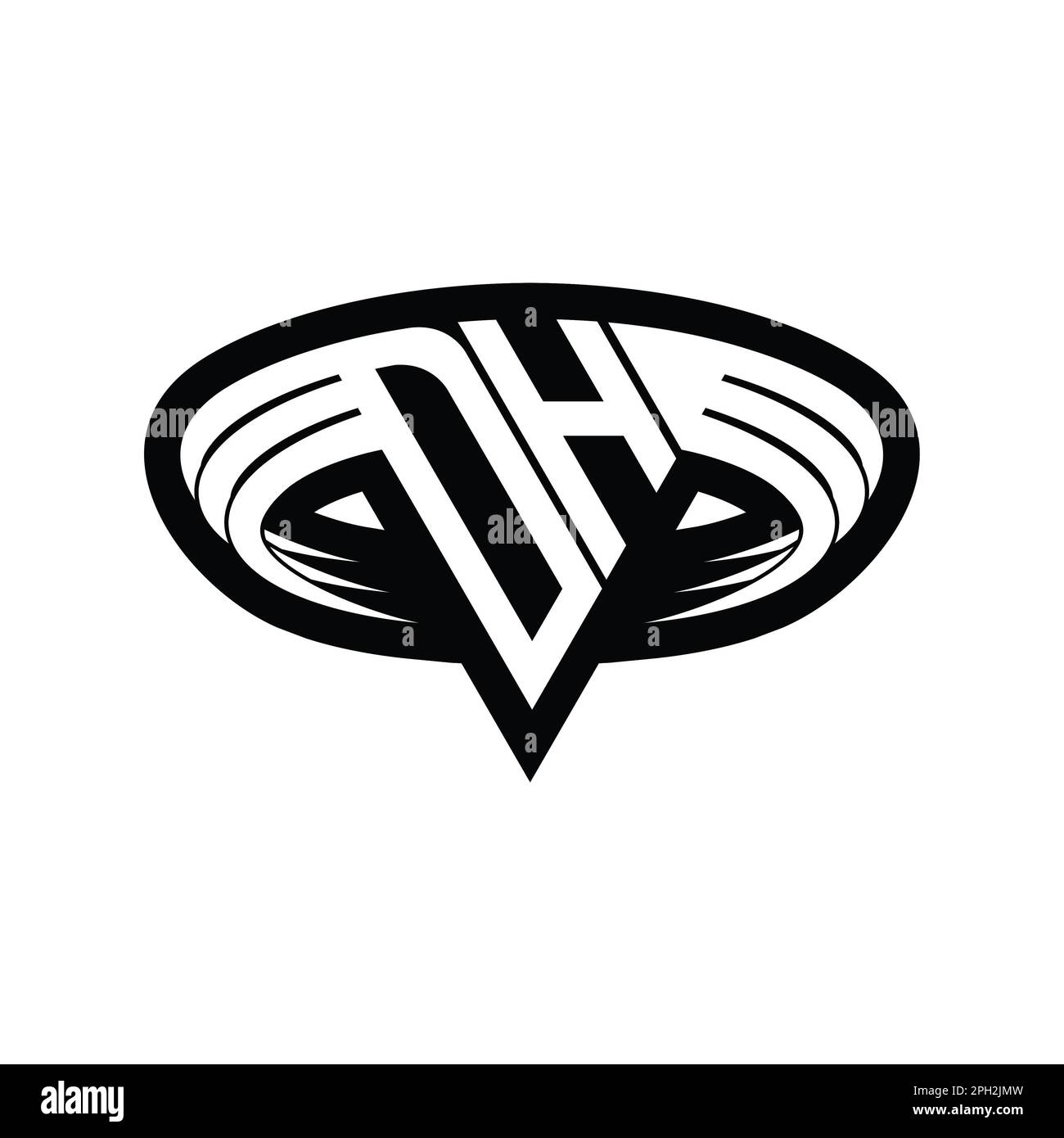 DH Logo monogram letter with triangle shape slice isolated outline ...