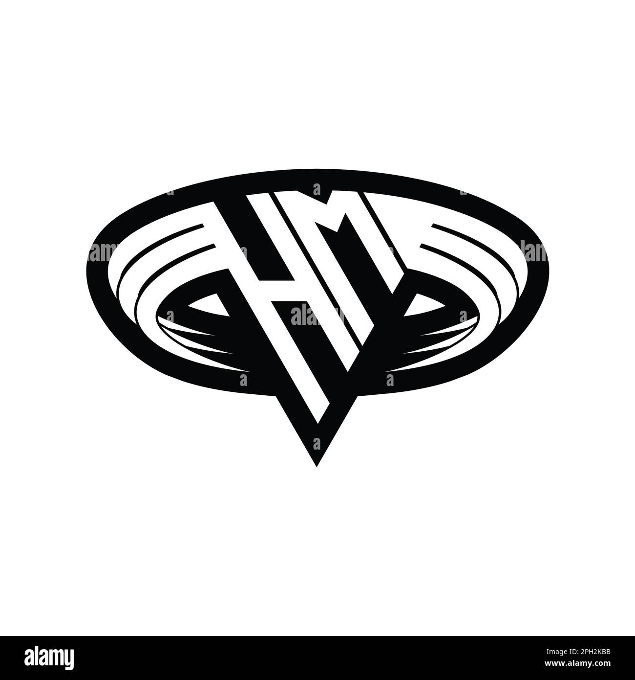 HM Logo monogram letter with triangle shape slice isolated outline ...