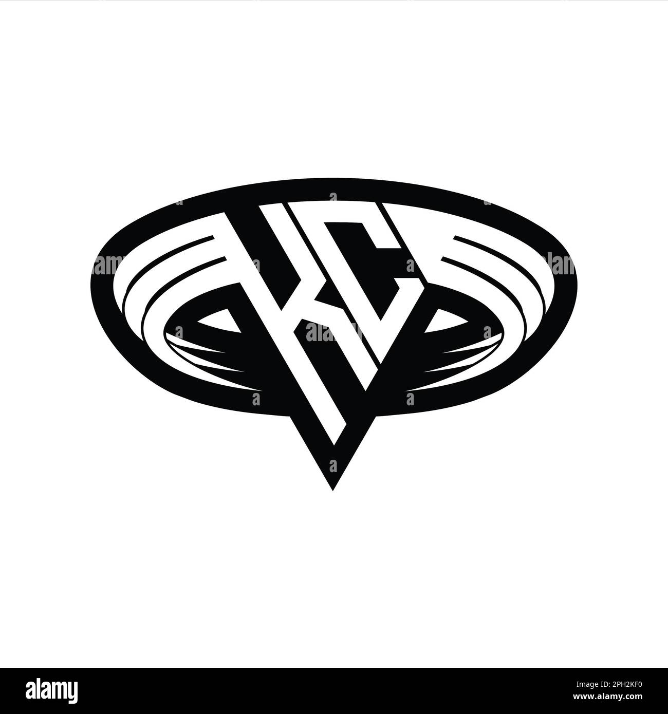 KC Logo monogram letter with triangle shape slice isolated outline ...