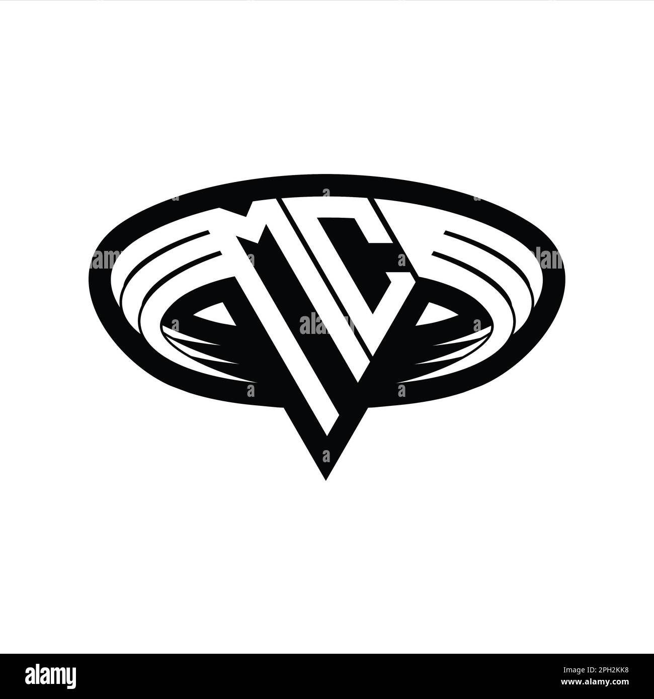 MC Logo monogram letter with triangle shape slice isolated outline ...