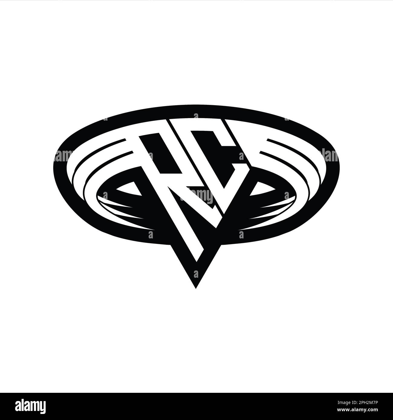 RC Logo monogram letter with triangle shape slice isolated outline ...