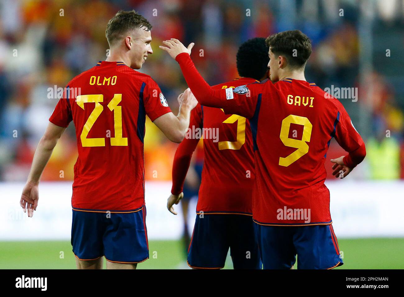Dani Olmo of Spain celebrates his goal during the European Qualifiers ...
