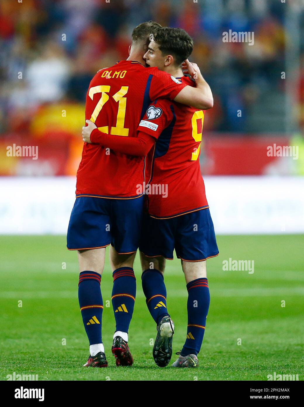 Dani Olmo of Spain celebrates his goal during the European Qualifiers ...