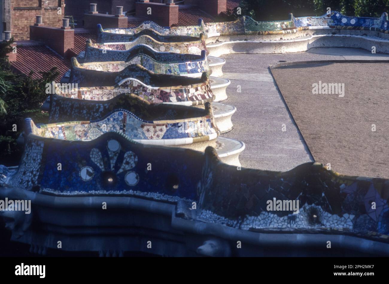 1991 archive photograph of the serpentine bench by Antoni Gaudi on the ...