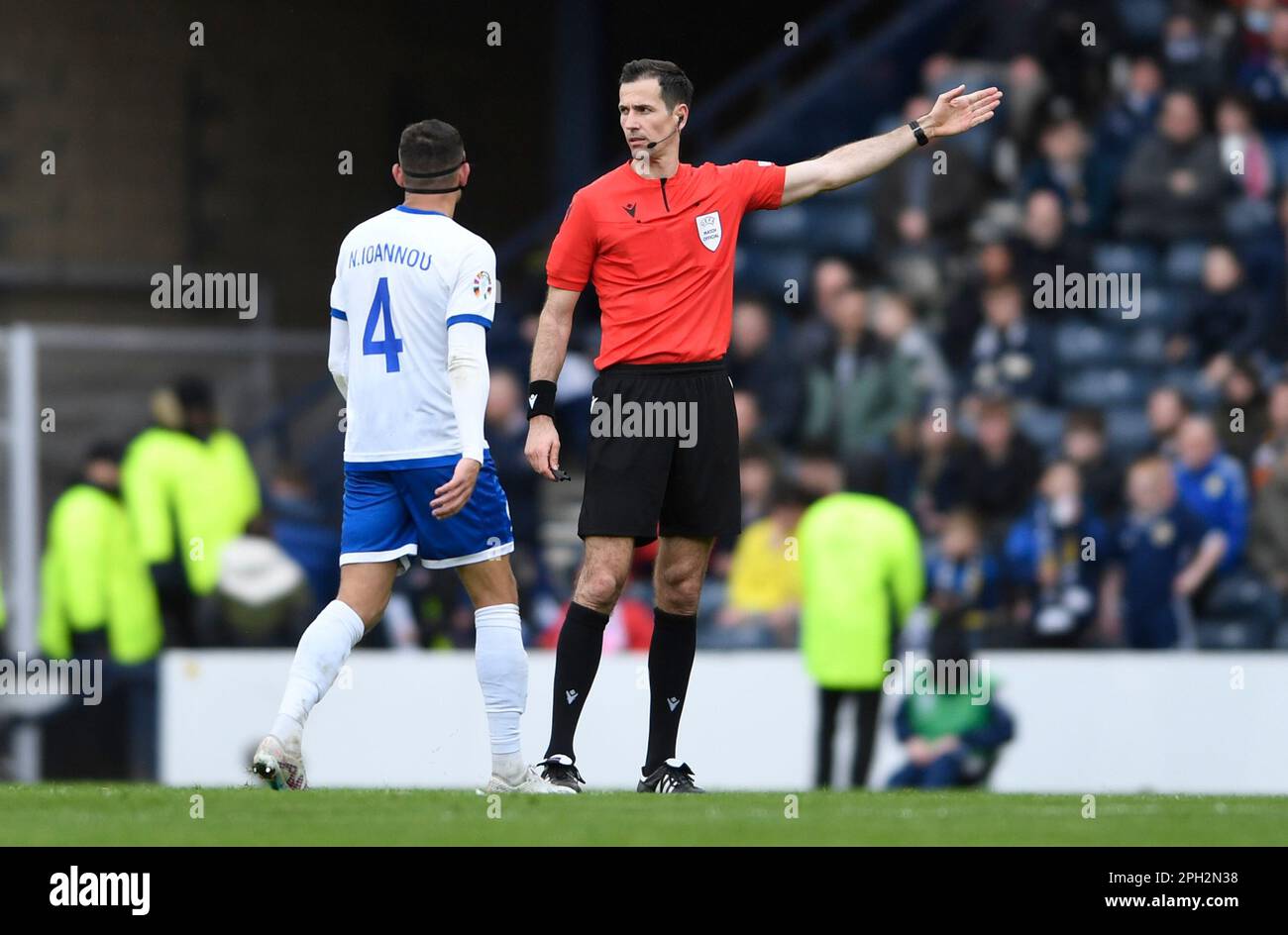 Glasgow, UK. 25th Mar, 2023. Nicholas Ioannou of Cyprus was sent off ...