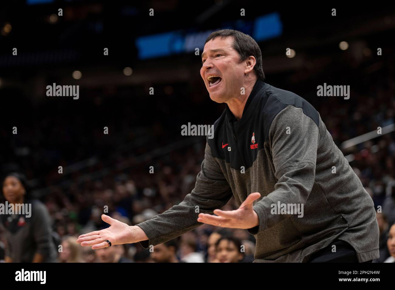 Ohio State head coach Kevin McGuff reacts during the first half of a ...