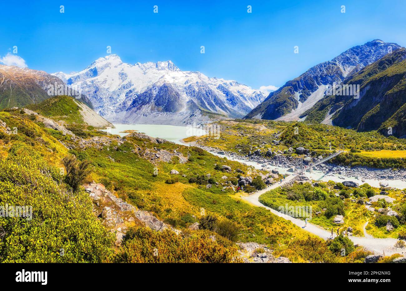Hooker Valley track at Mueller Lake to Mt Cook - scenic national park ...