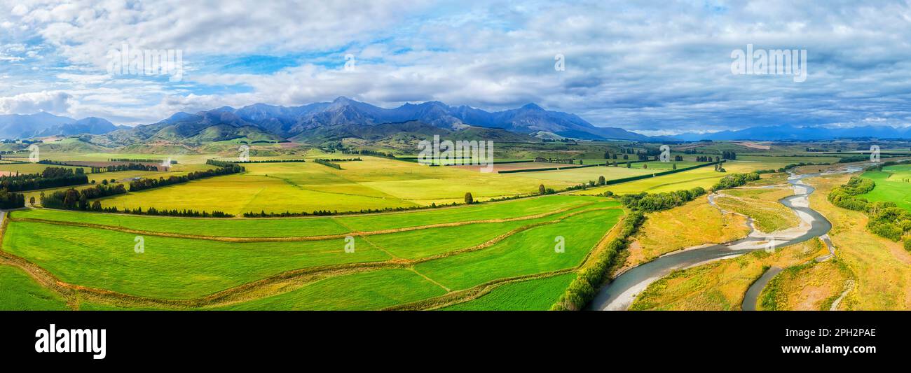 Cultivated agriculture farms with cattle paddocks at The Key area near ...