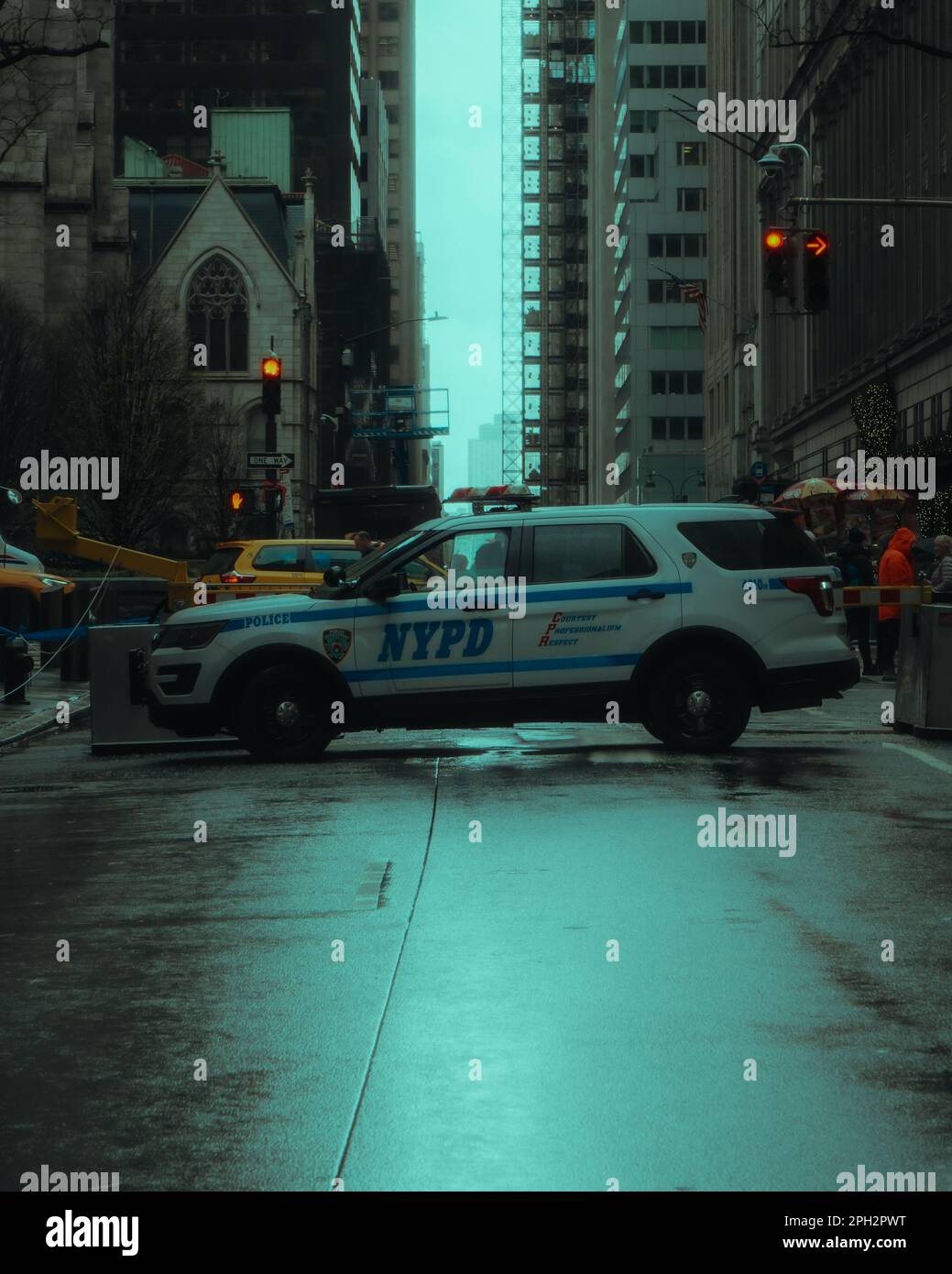 NYPD cop car on a rainy day on the streets of New York, USA Stock Photo ...