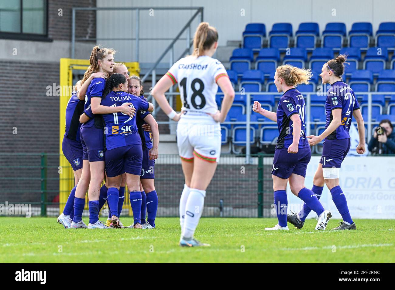 Zaventem, Belgium. 25th Mar, 2023. Marie Minnaert (16) of Anderlecht scores 1-0 and Anderlecht ...