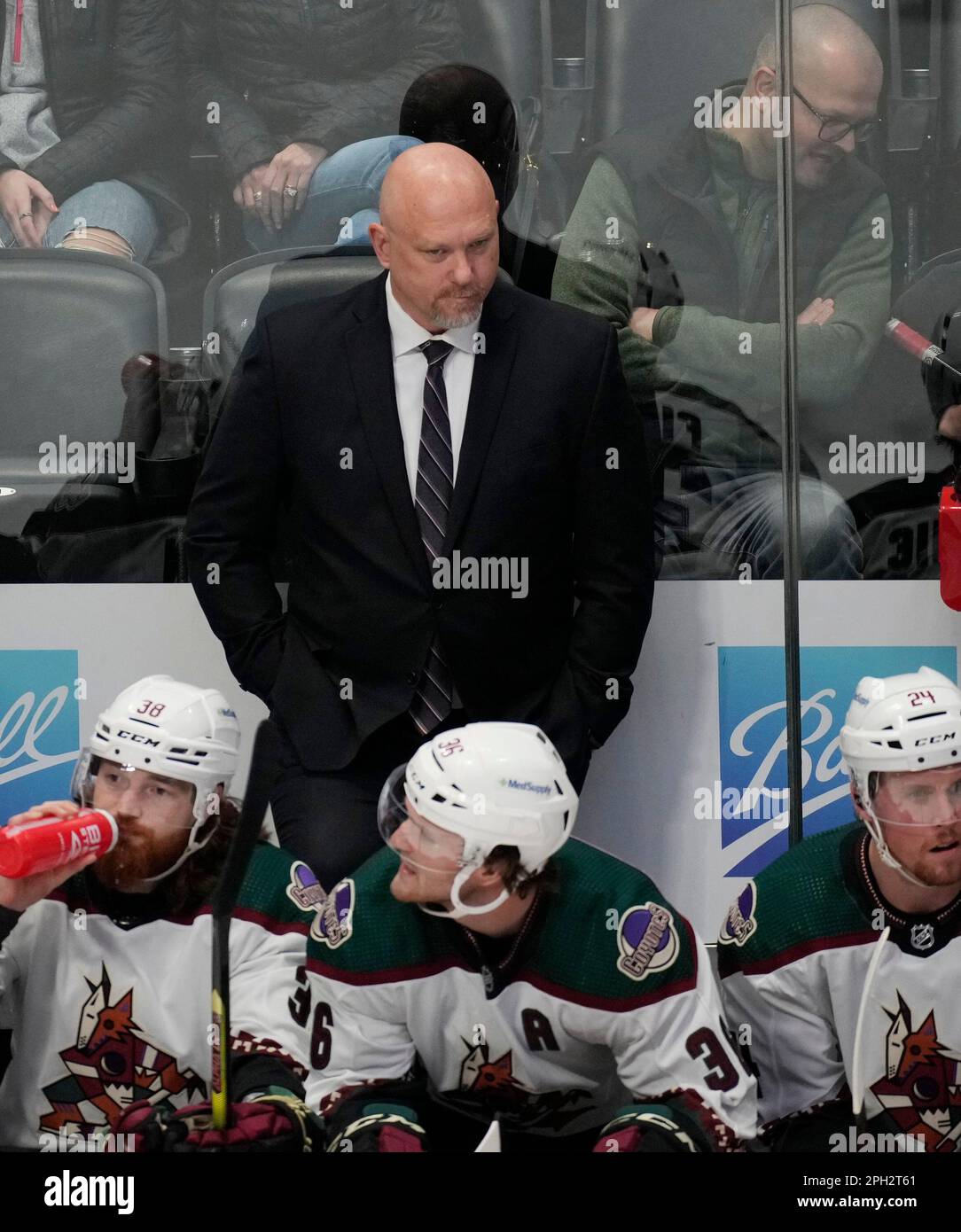 Arizona Coyotes head coach Andre Tourigny in the first period of an NHL ...