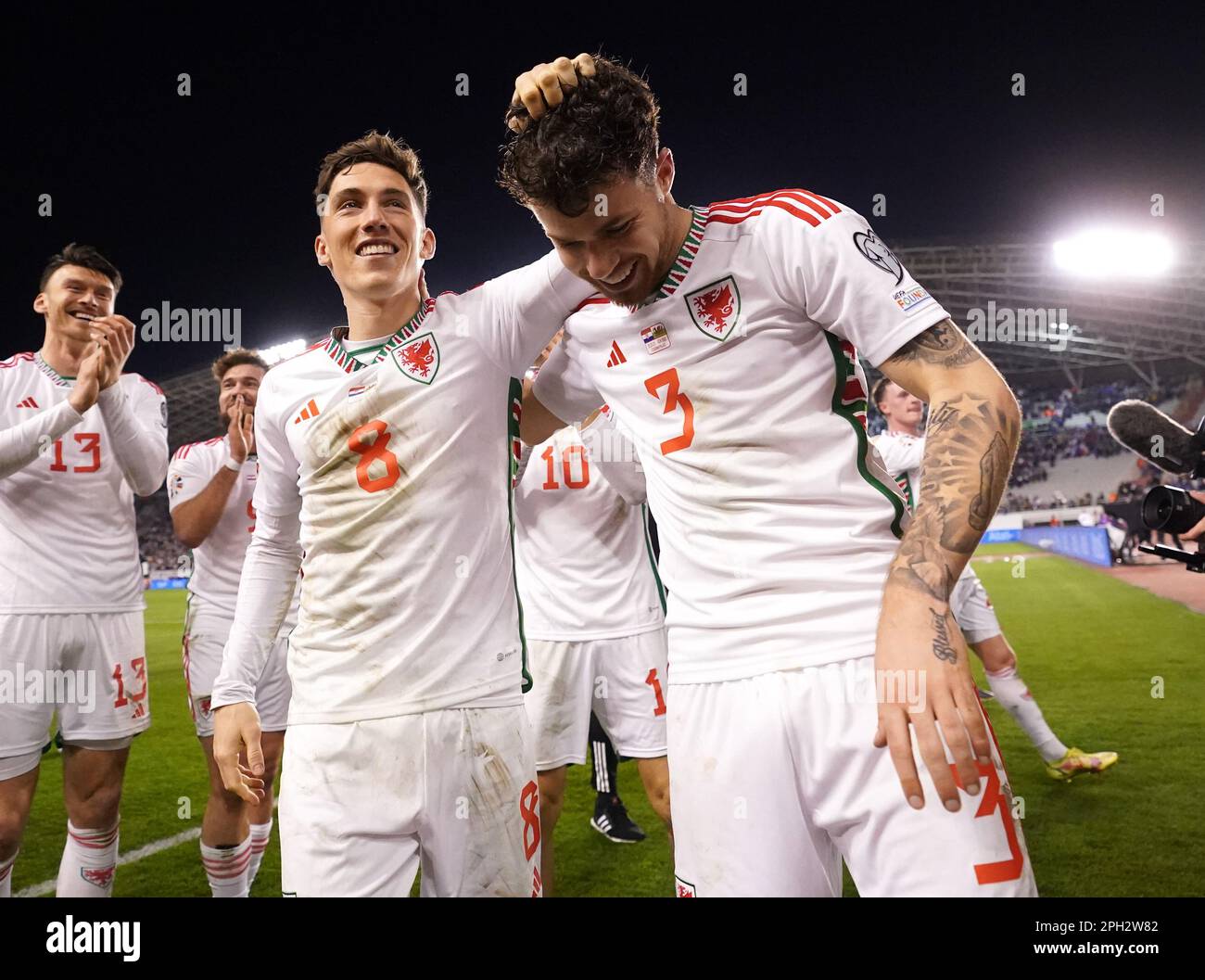 Wales' Harry Wilson and Neco Williams (right) celebrate after the UEFA ...