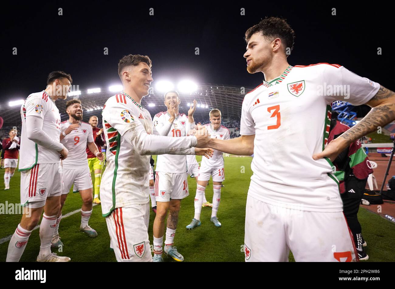 Wales' Harry Wilson and Neco Williams (right) celebrate after the UEFA ...