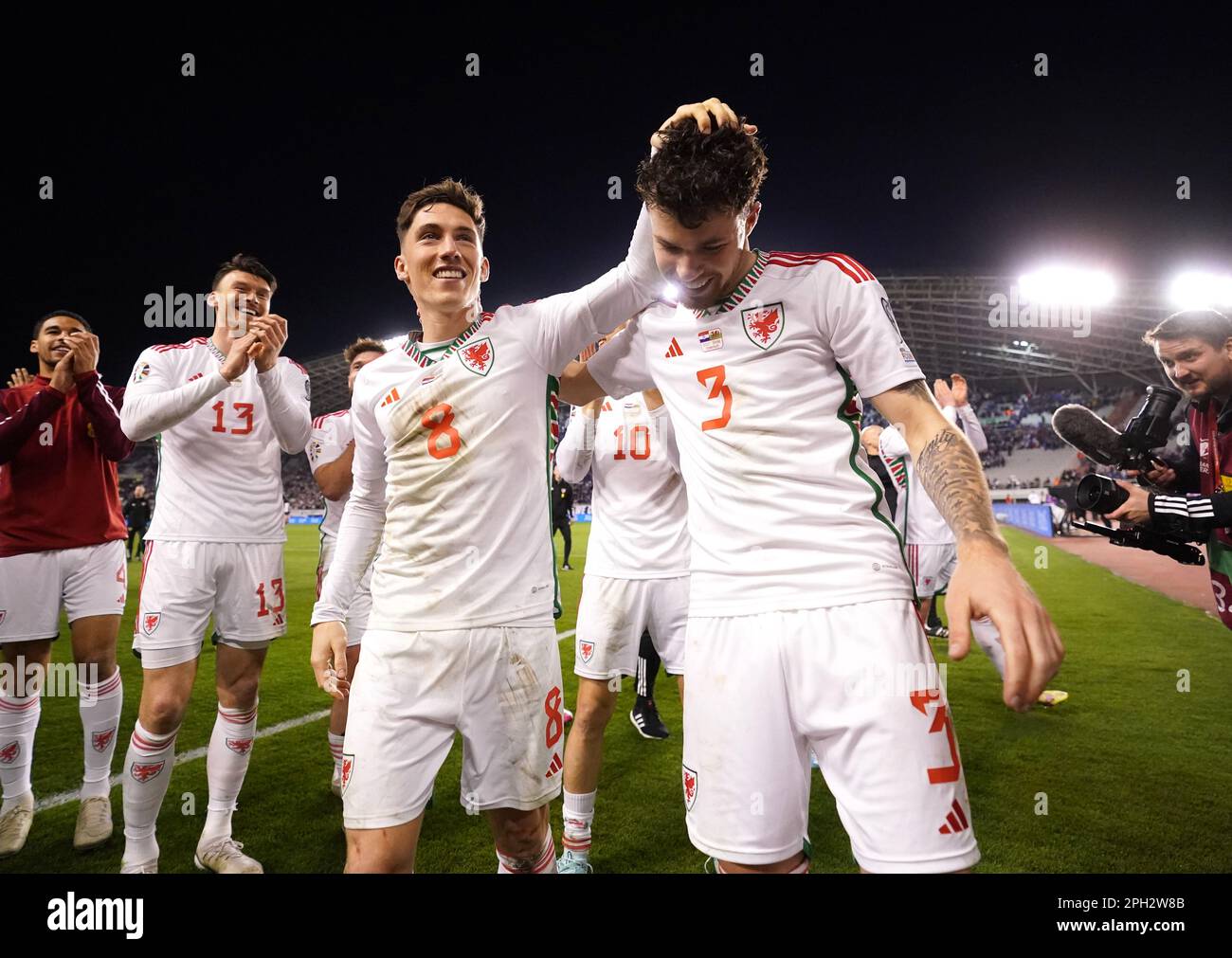 Wales' Harry Wilson and Neco Williams (right) celebrate after the UEFA ...