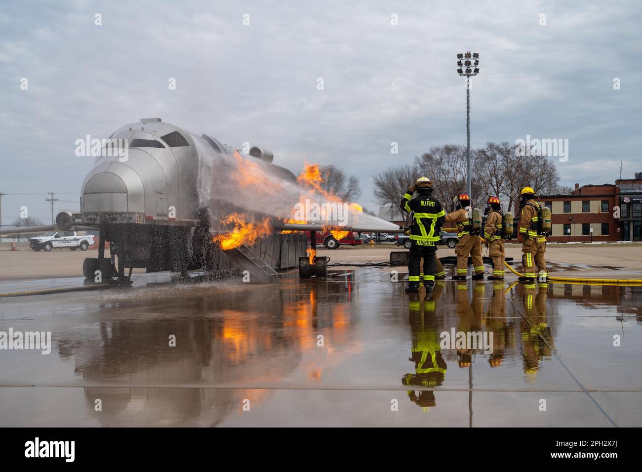 U.S. Air Force firefighters assigned to the 139th Fire Emergency ...