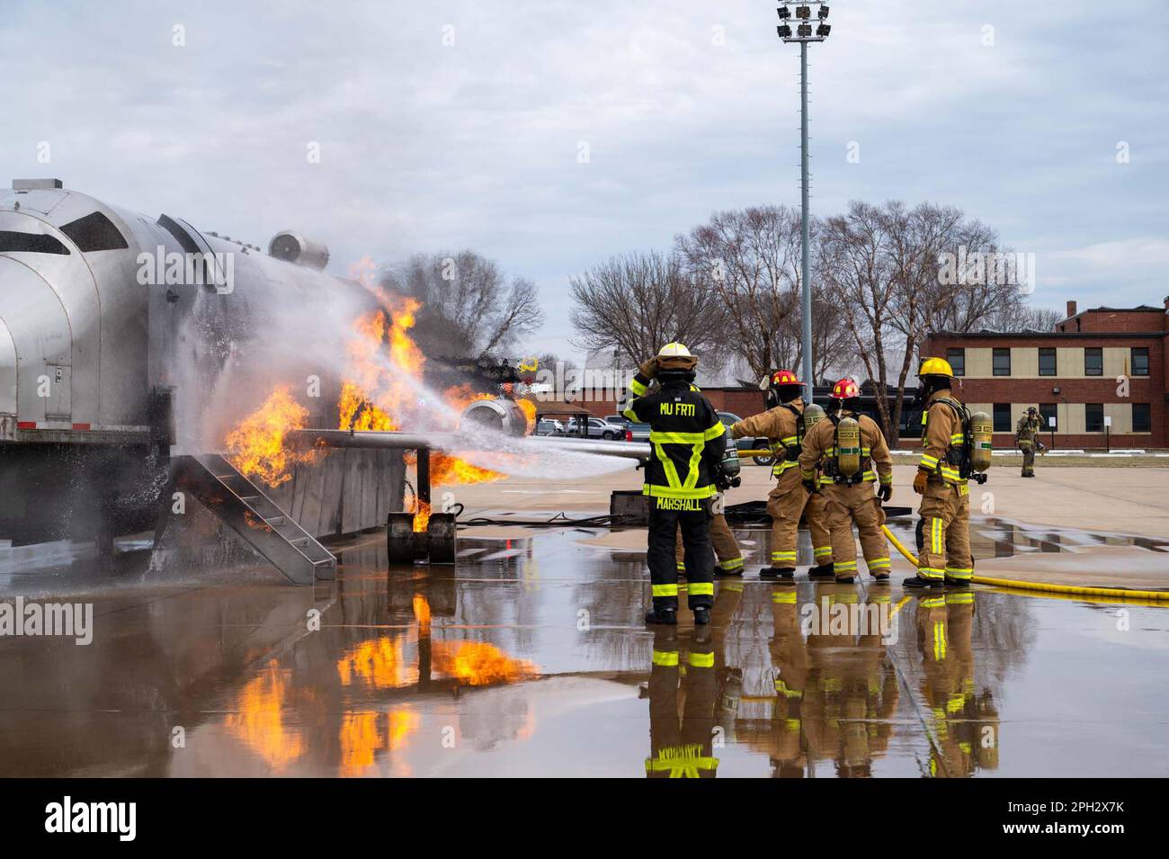 U.S. Air Force firefighters assigned to the 139th Fire Emergency ...