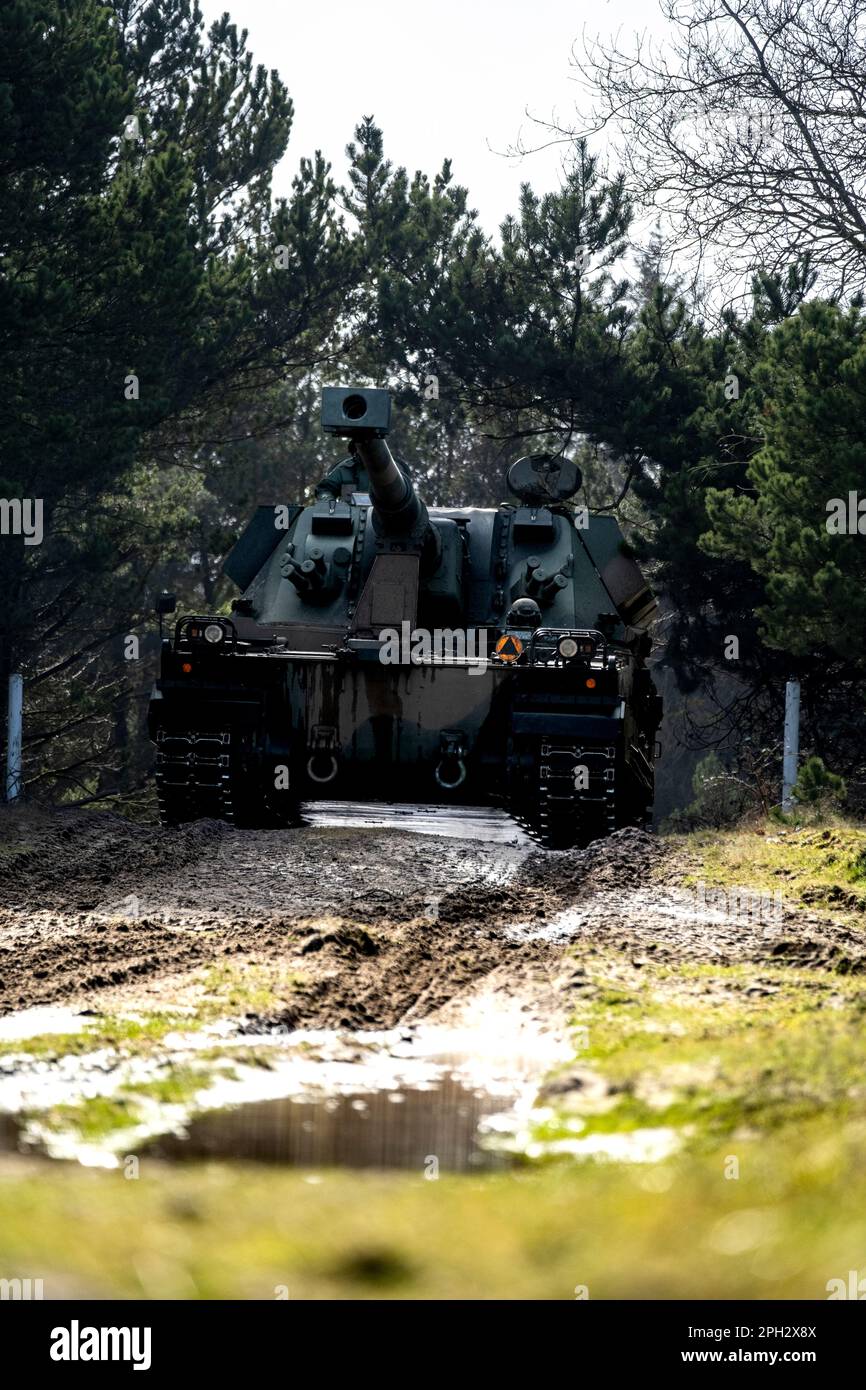 Polish Krab crews perform tactical maneuvers in rough terrain in ...