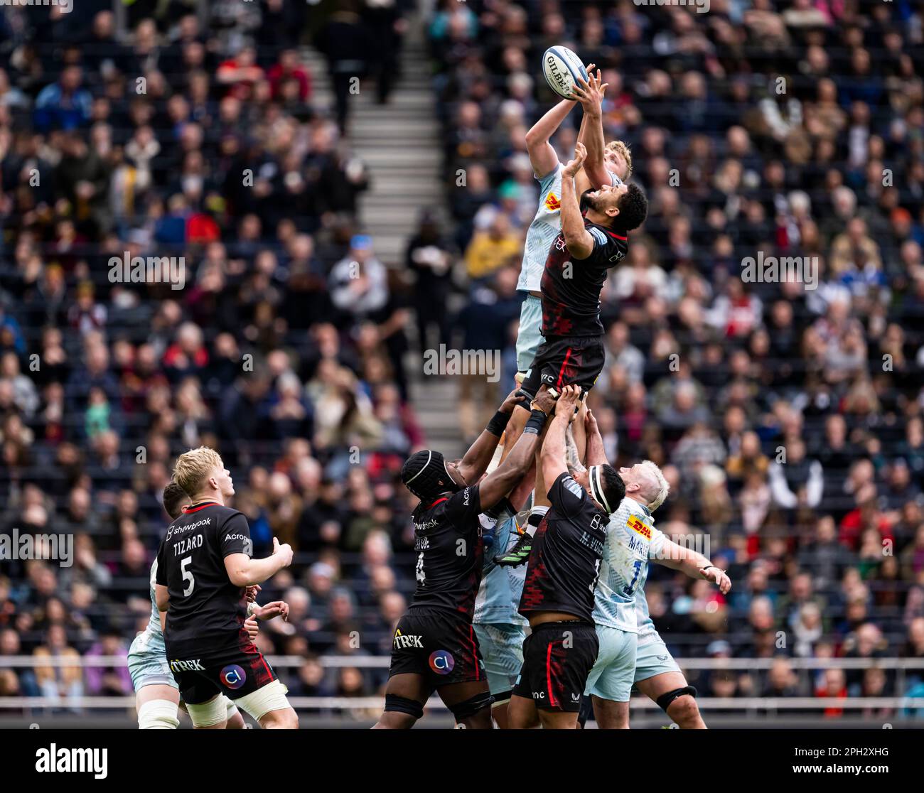 LONDON, UNITED KINGDOM. 25th, Mar 2023. Andy Christie of Saracens and ...