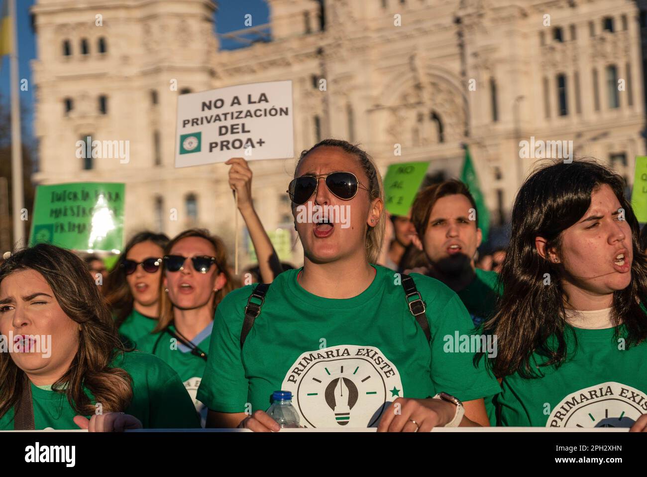 Madrid, Spain. 25th Mar, 2023. Women shout slogans during the ...