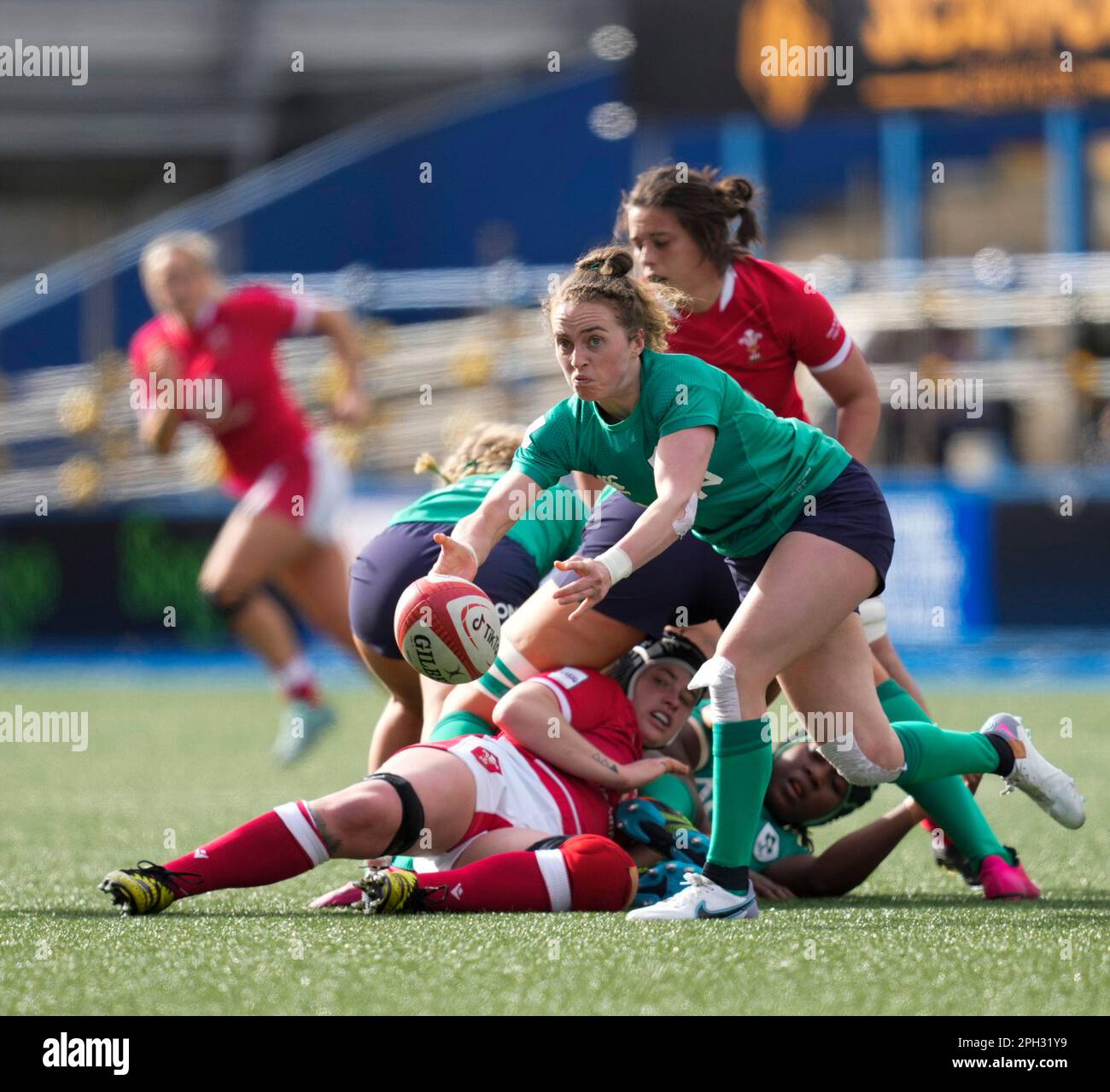 Cardiff, UK. 25th Mar, 2023. Molly Scuffil-McCabe (Ireland) passes ball ...
