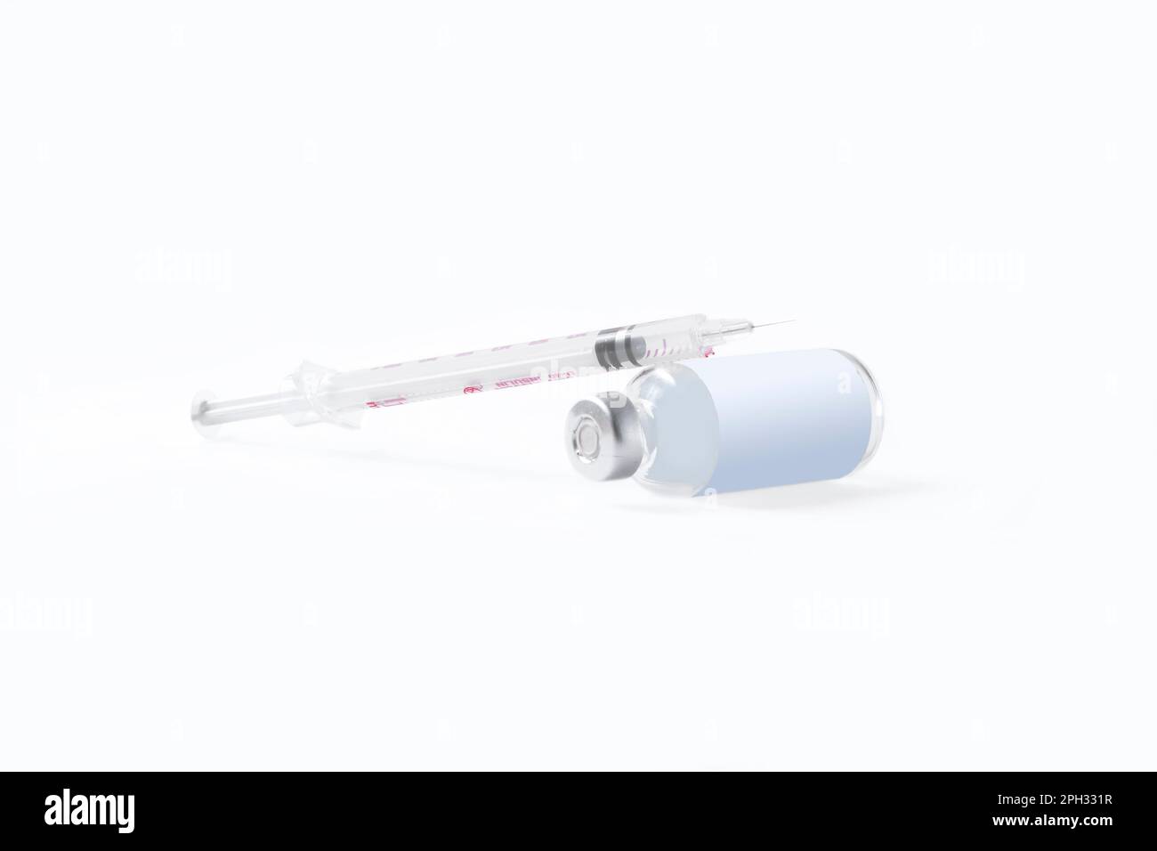 Medical vials for injection with a syringe on a white background ...