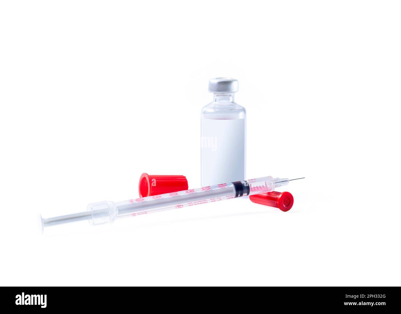 Medical vials for injection with a syringe on a white background ...
