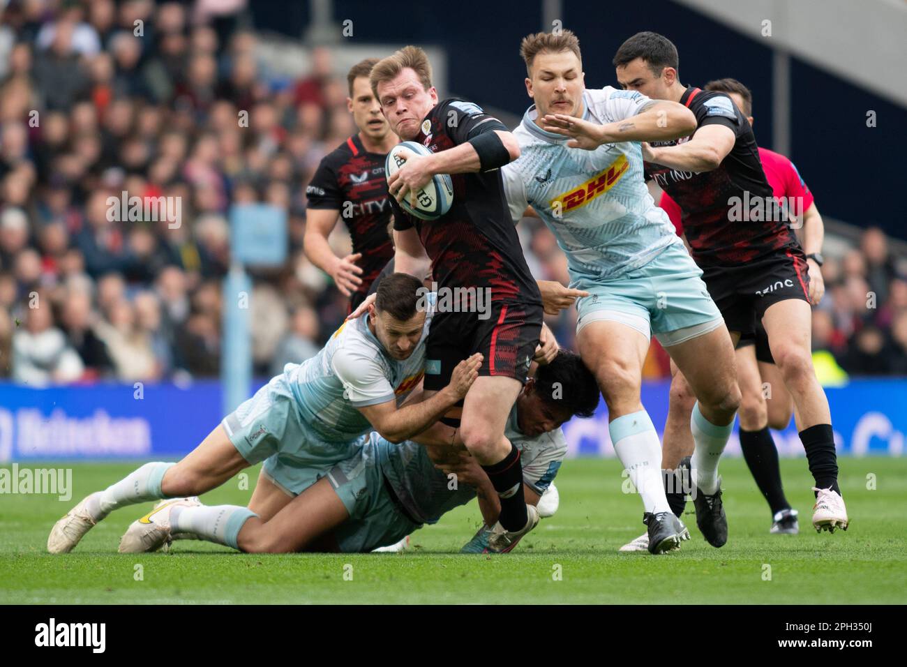 London, UK. 25th Mar, 2023. Danny Care and Andre Esterhuizen of ...