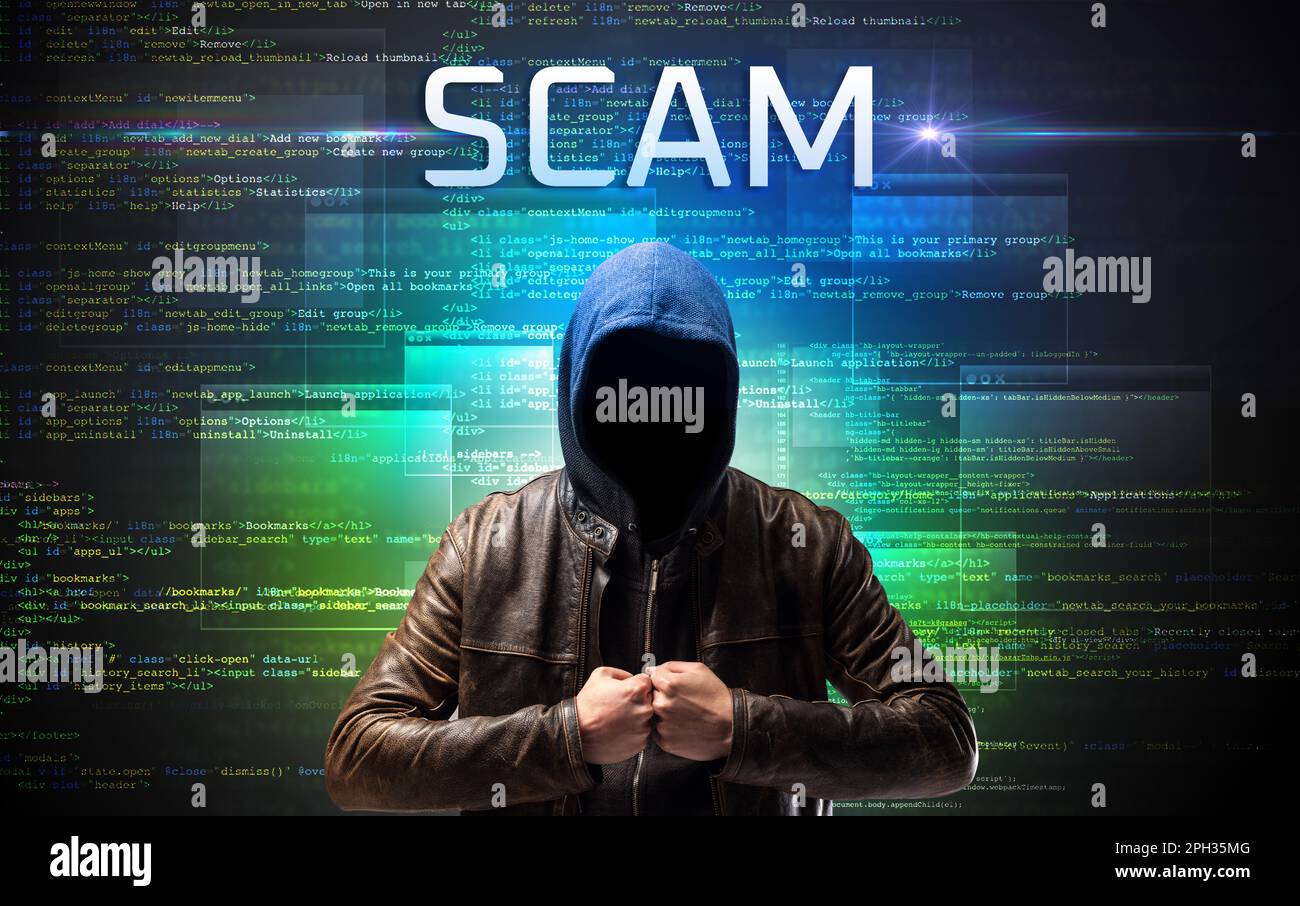 Faceless hacker on code background Stock Photo - Alamy