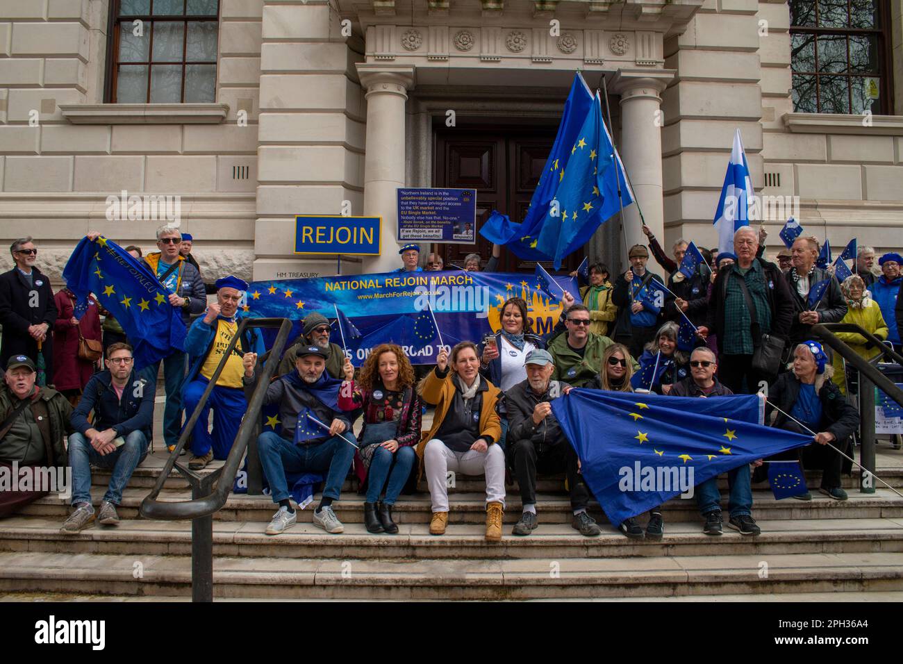 London - 25 March 2023 - Demonstrators supporting rejoining the EU ...