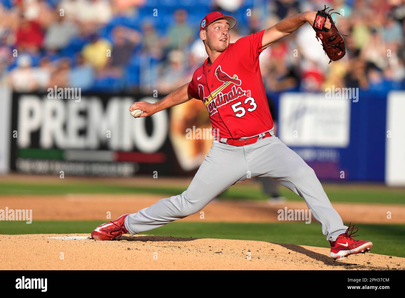 St. Louis Cardinals starting pitcher Andre Pallante (53) throws during ...