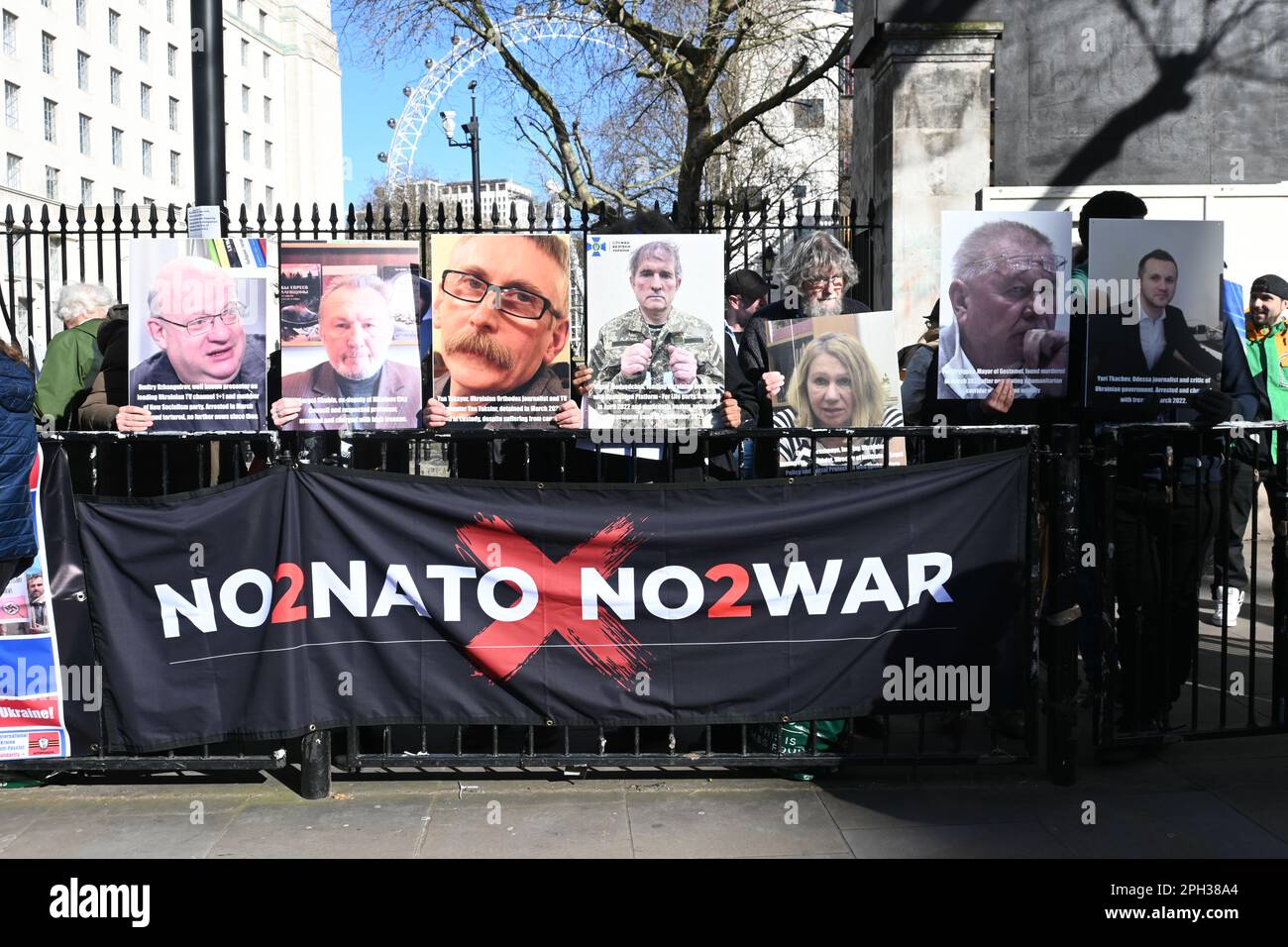 Downing street, London, UK. 25 March 2023. British protesters are ...