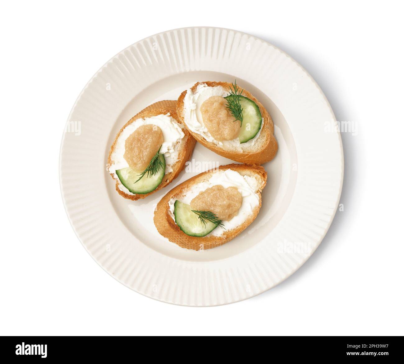 Delicious canapes with caviar of capelin isolated on white background ...