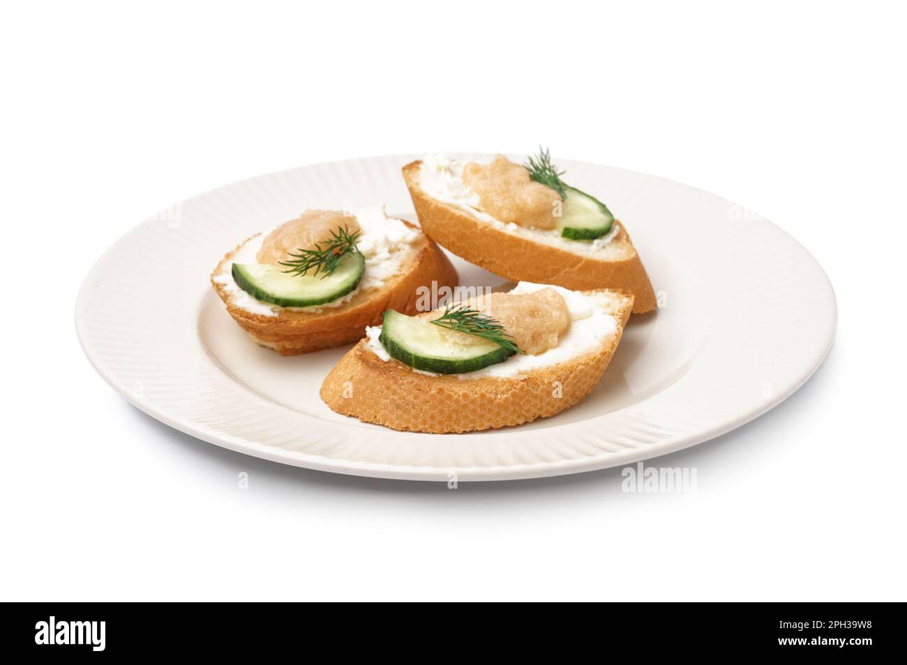 Delicious canapes with caviar of capelin isolated on white background ...