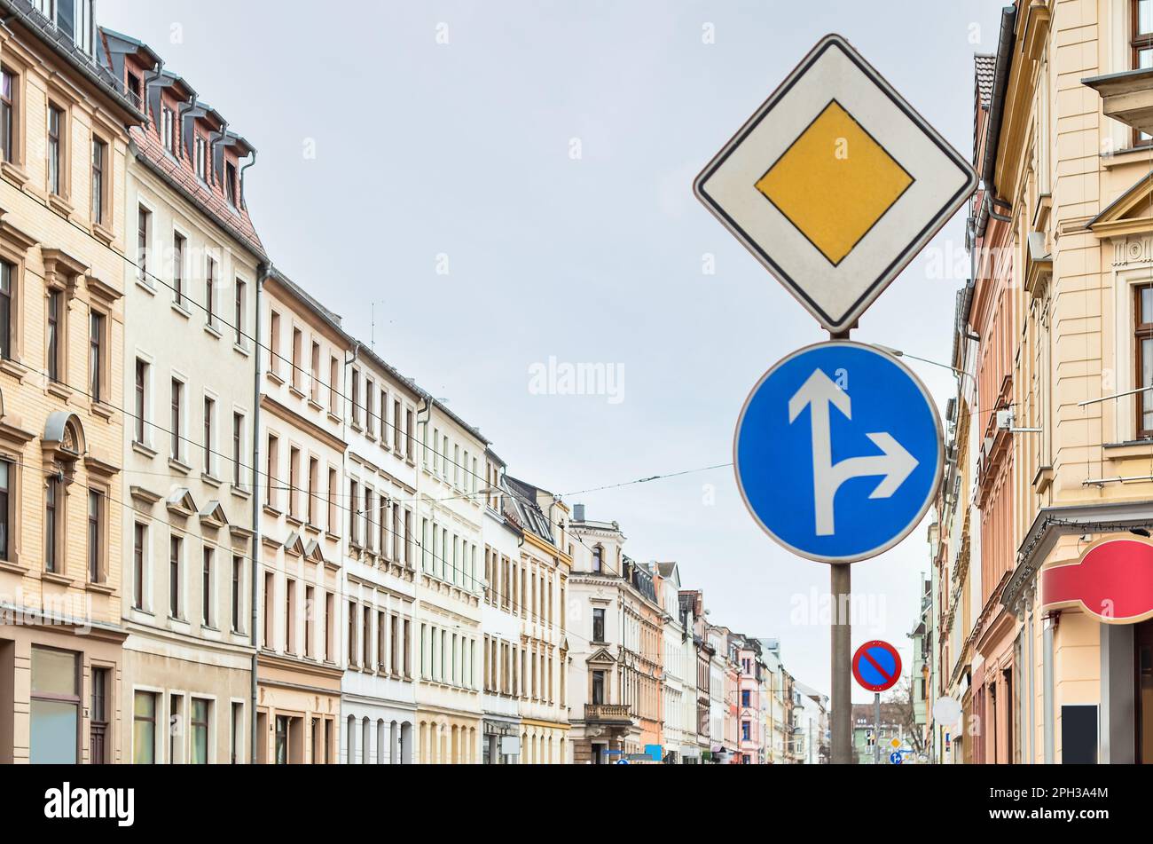 View of traffic signs in city, closeup Stock Photo - Alamy