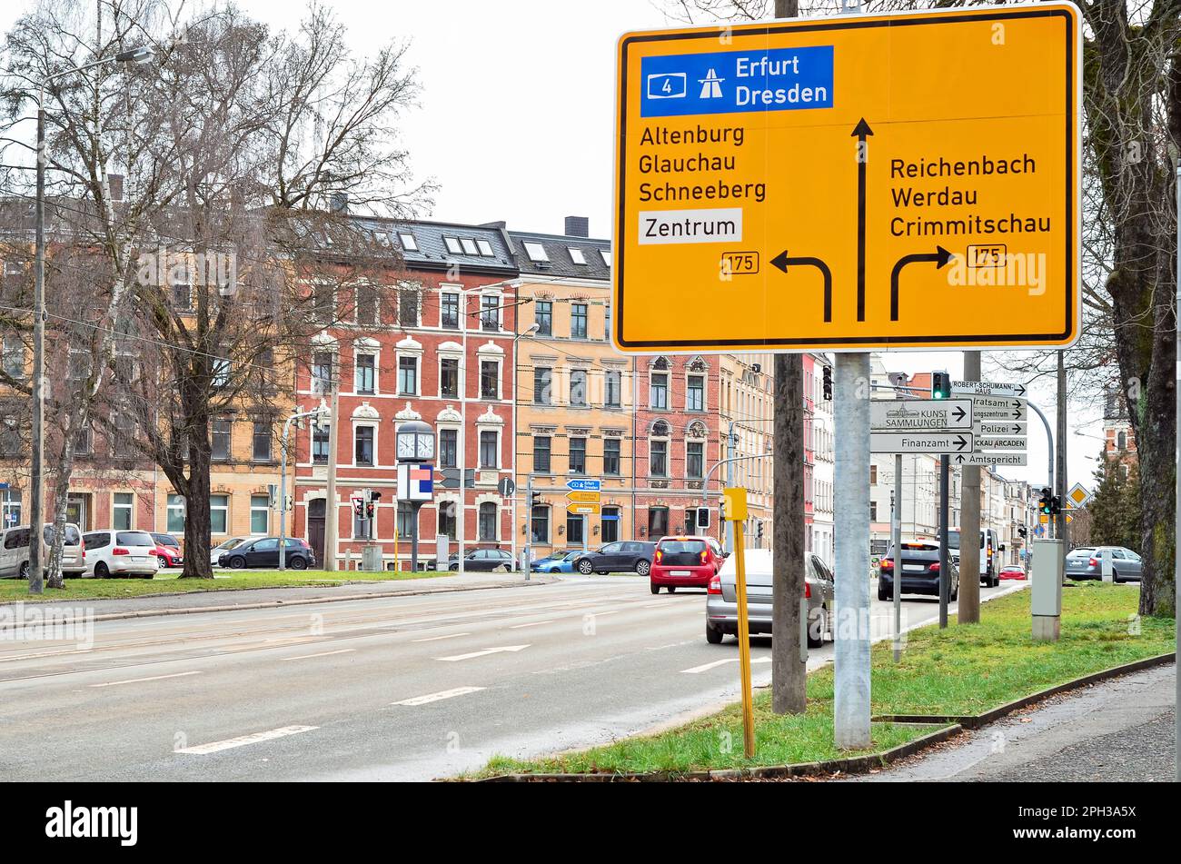 View of city street with direction signs Stock Photo - Alamy