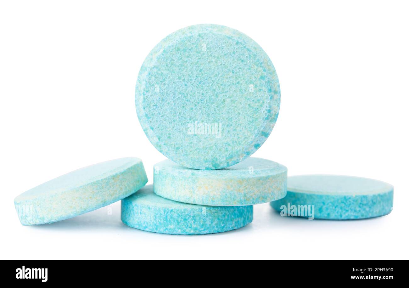 Blue soluble tablets isolated on white background Stock Photo - Alamy
