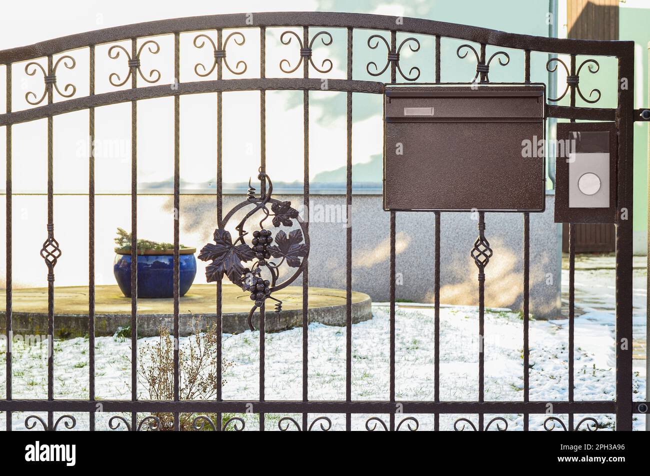 View of metal mailbox on gate outdoors Stock Photo - Alamy