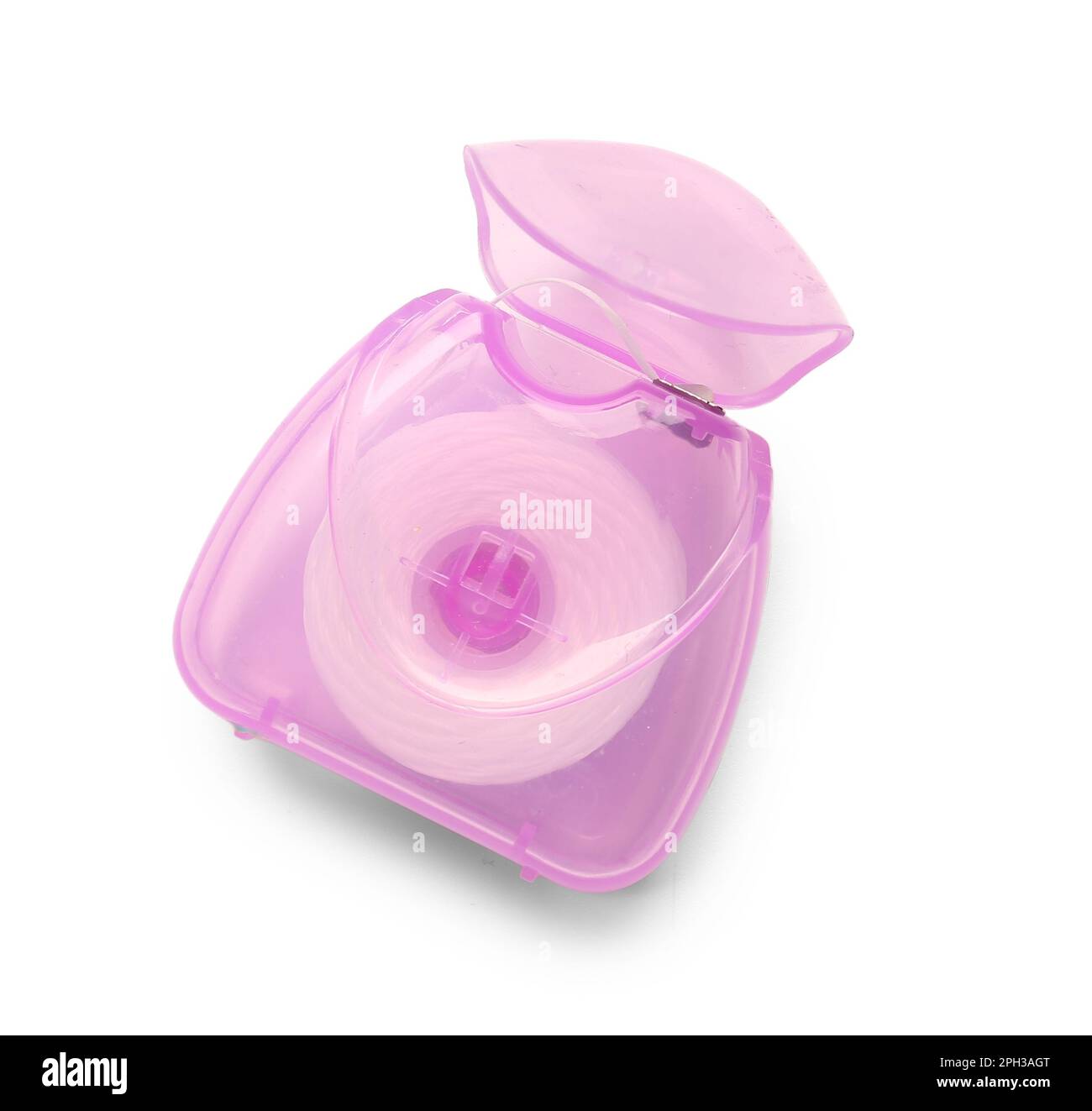 Case with pink dental floss isolated on white background Stock Photo ...