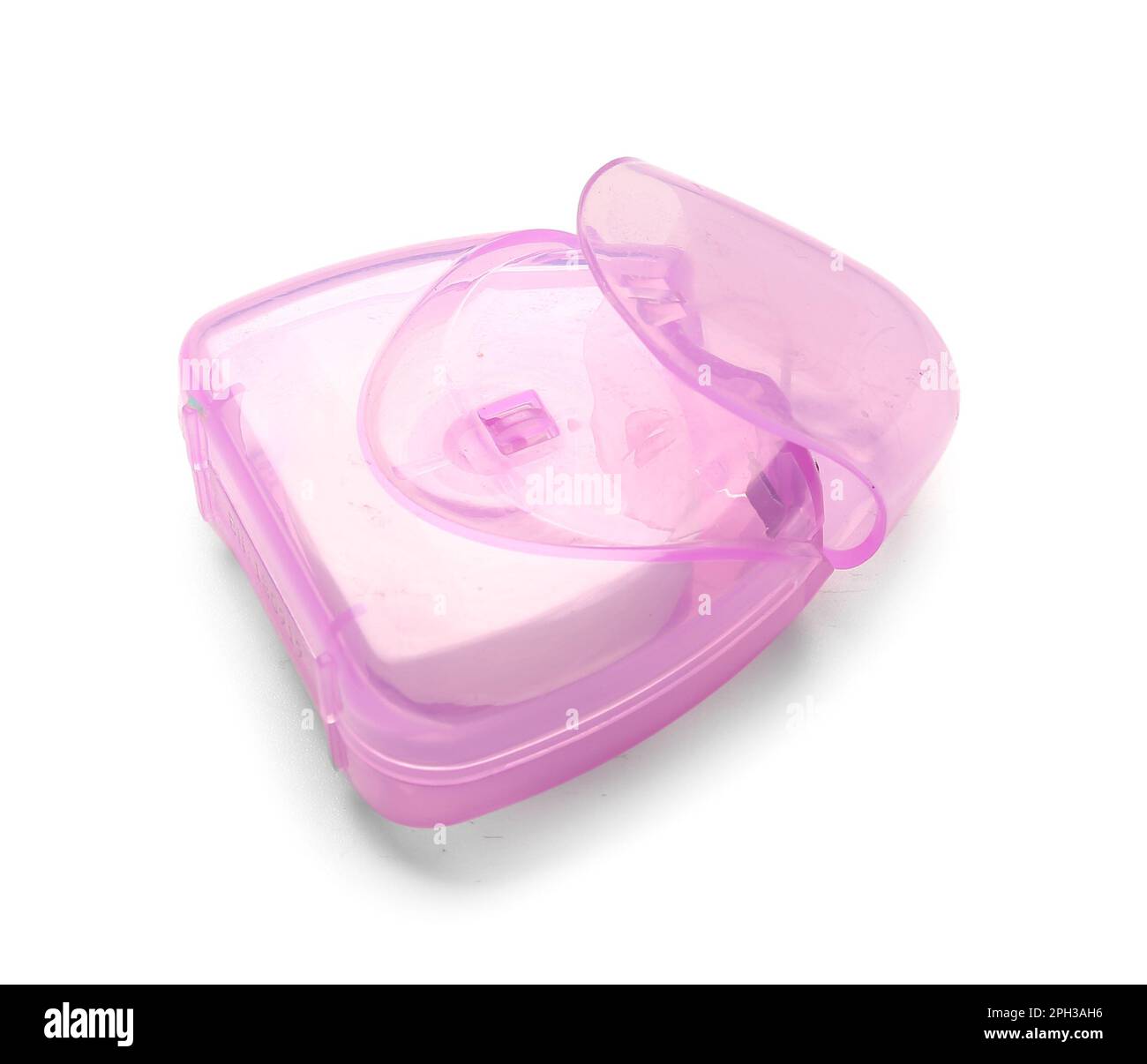 Case with pink dental floss isolated on white background Stock Photo ...