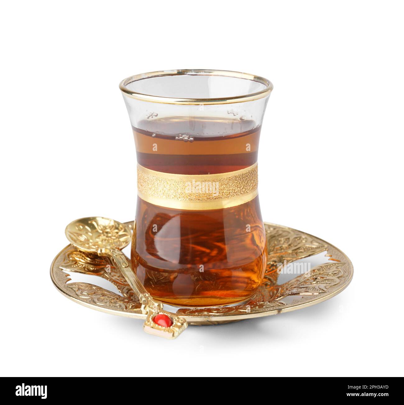 Glass cup of Turkish tea on white background Stock Photo - Alamy