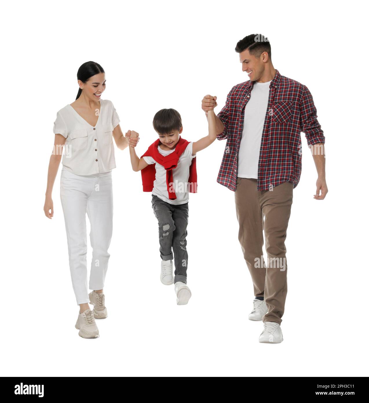 Little boy with his parents together on white background Stock Photo ...
